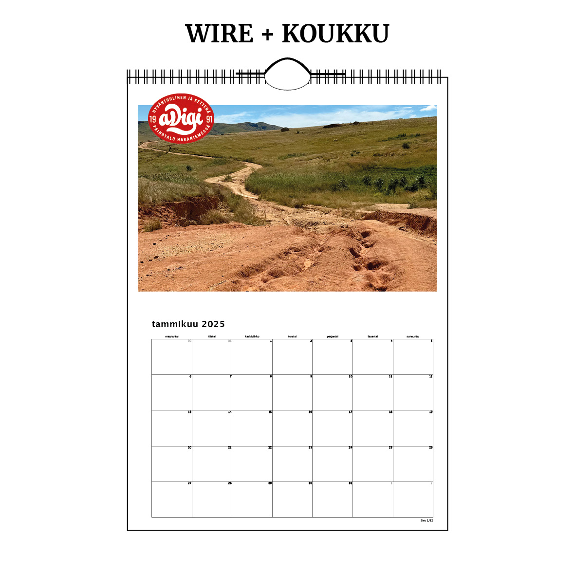 A4 Vuosikalenteri – Kierresidonta ja ripustuskoukku | aDigi Painotalo